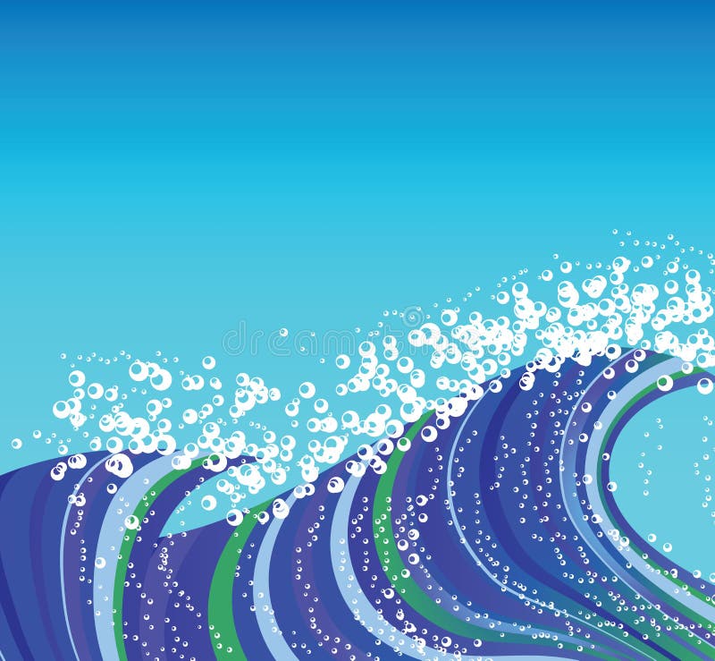 Blue foamy sea wave stock vector. Illustration of blue - 52679758