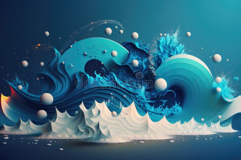 Blue Wave Background, with Floating Objects and Particles Stock ...