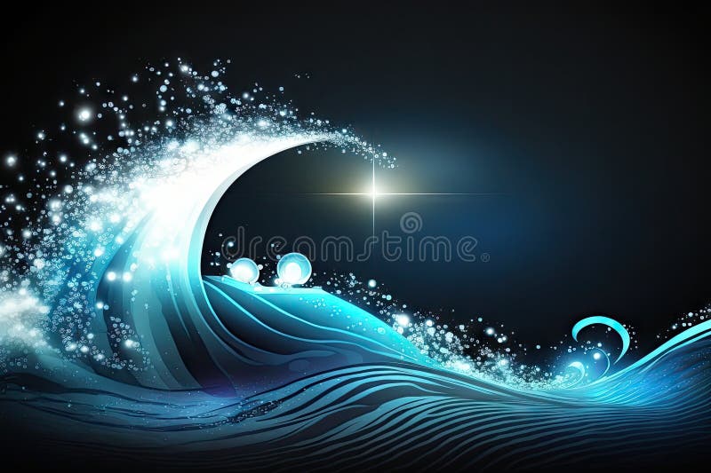 Blue Wave Background with Shining Light Reflections and Sparkles Stock ...