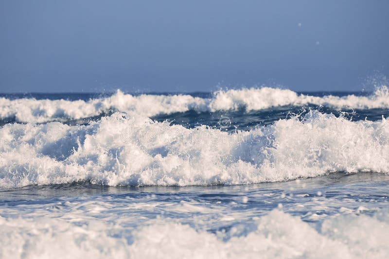 Blue Wave, Clear Water and Spray on the Atlantic Ocean Stock Image ...