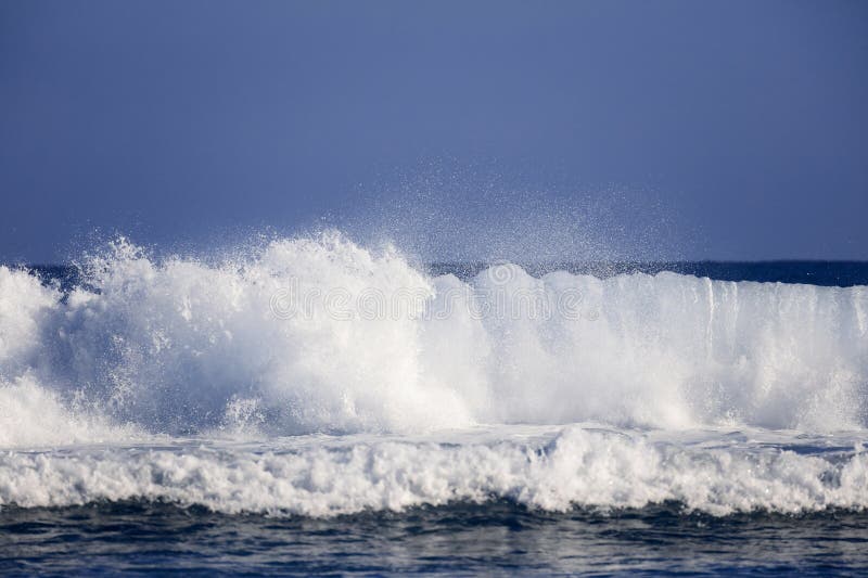 Blue Wave, Clear Water and Spray on the Atlantic Ocean Stock Image ...