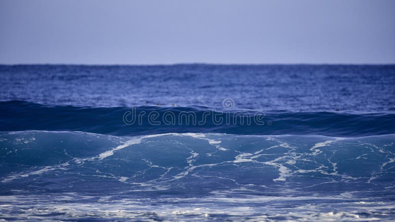 Blue Wave, Clear Water and Spray on the Atlantic Ocean Stock Photo ...