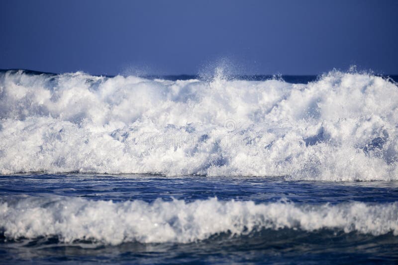 Blue Wave, Clear Water and Spray on the Atlantic Ocean Stock Image ...