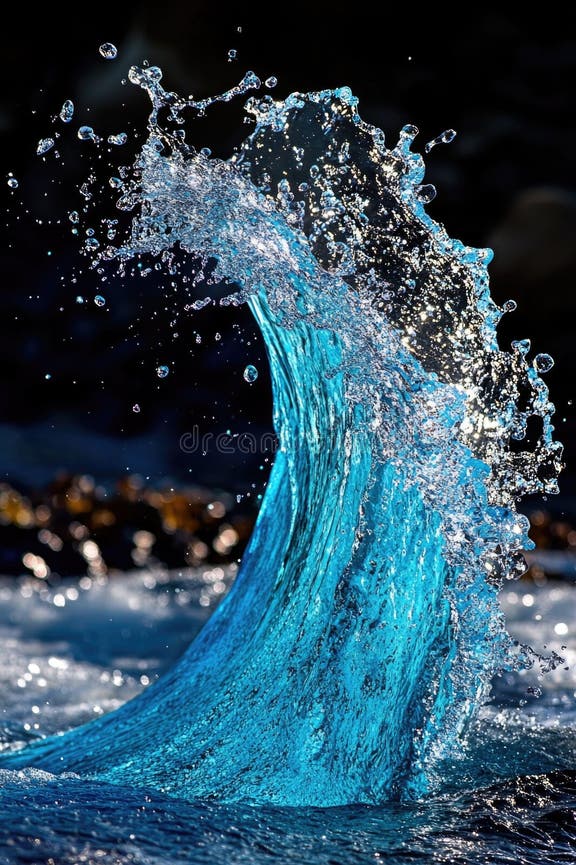 A Blue Wave Crashes into the Calm Water, Creating a Splash Stock Photo ...