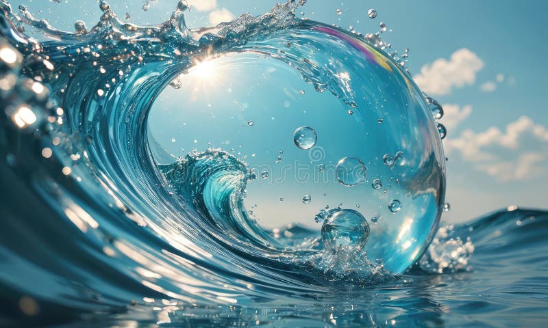 A Blue Wave is Crashing into the Shore with a Bright Sunny Day. Stock ...