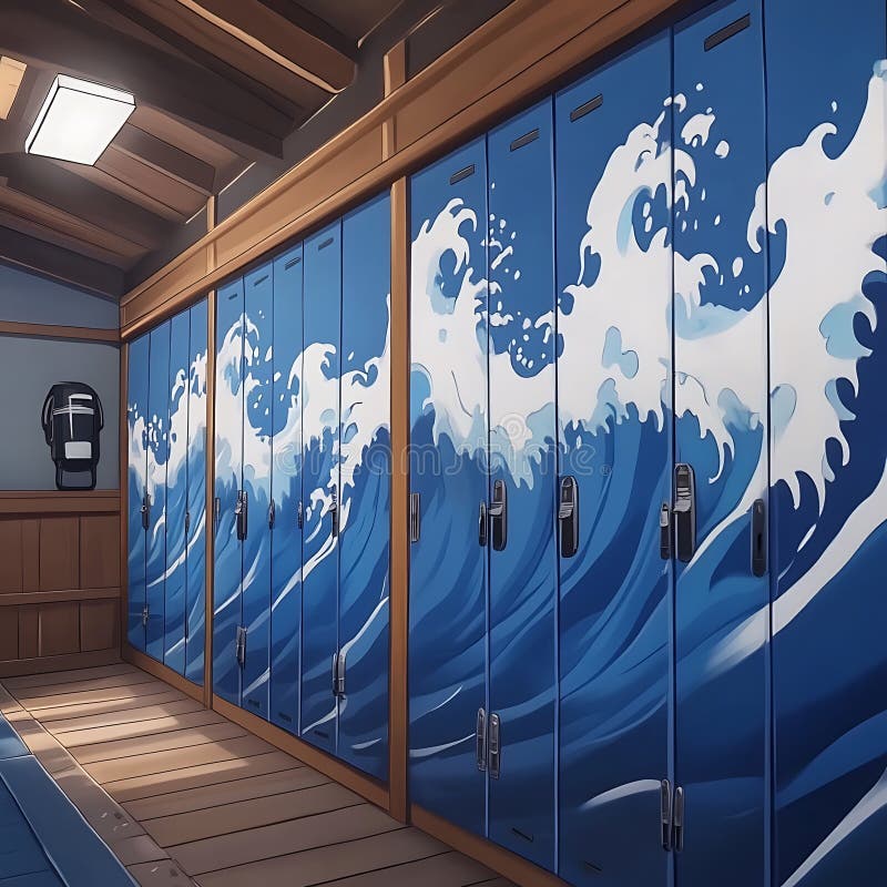 Blue Wave Lockers in an Empty Corridor Stock Illustration ...