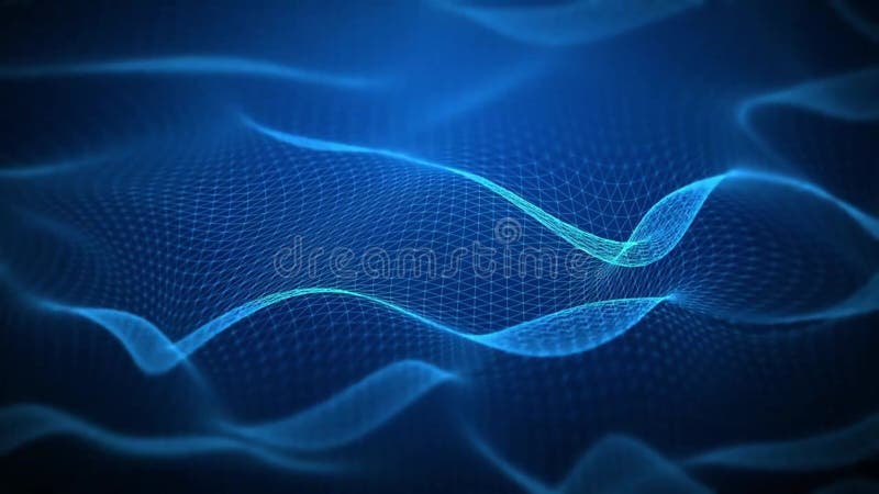 Blue Wave Mesh with Glowing Particles Wave. Digital Flowing Structure ...