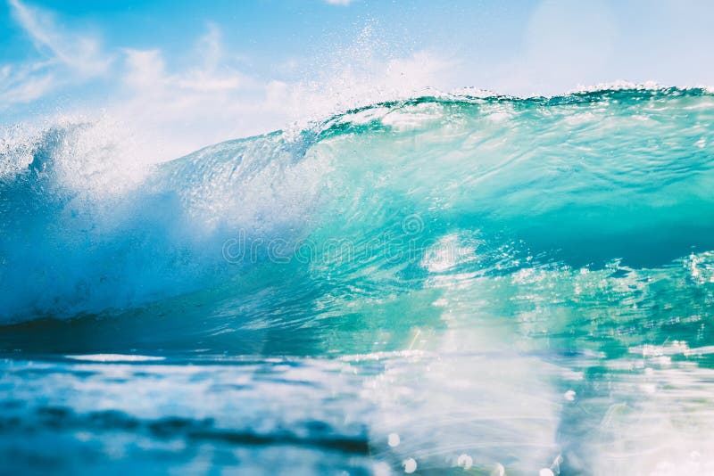 Turquoise Wave in Ocean. Crystal Wave and Sun Light Stock Image - Image ...