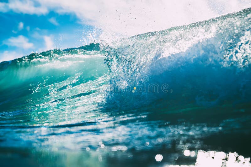 Blue Barrel Wave in Ocean. Clear Wave and Sun Light Stock Photo - Image ...