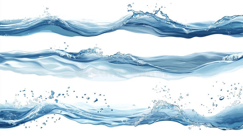 Blue Wave Patterns with Water Splash Effects on a White Background ...