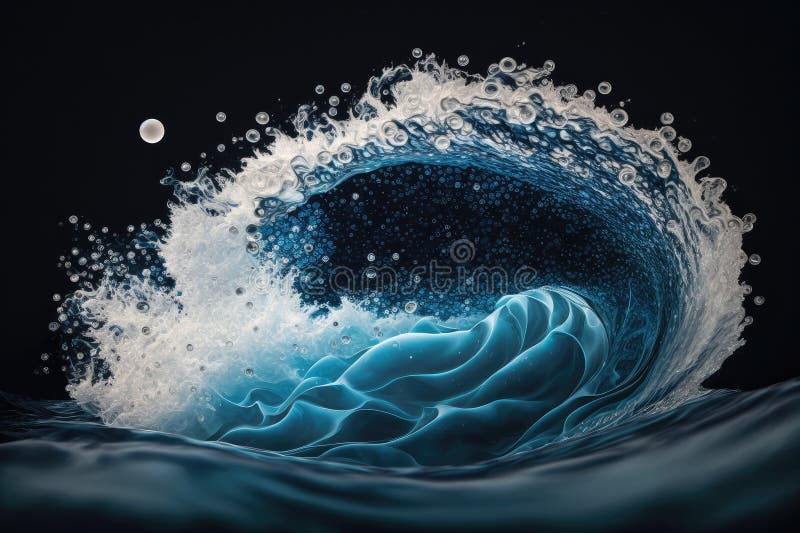 Blue Wave with Small White Bubbles Floating on the Surface Stock ...