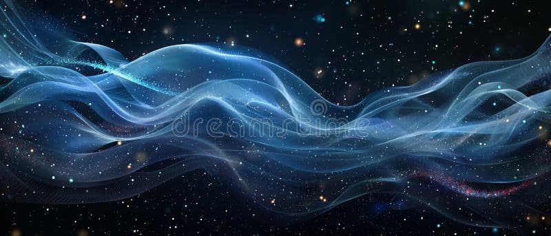 A Blue Wave with Stars in the Background. Digital Particles Wave and ...