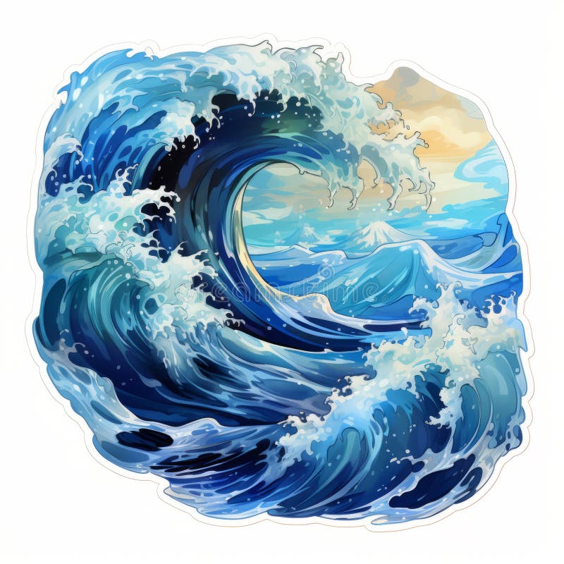 Blue Wave Sticker on White Background, Created with Generative AI Stock ...