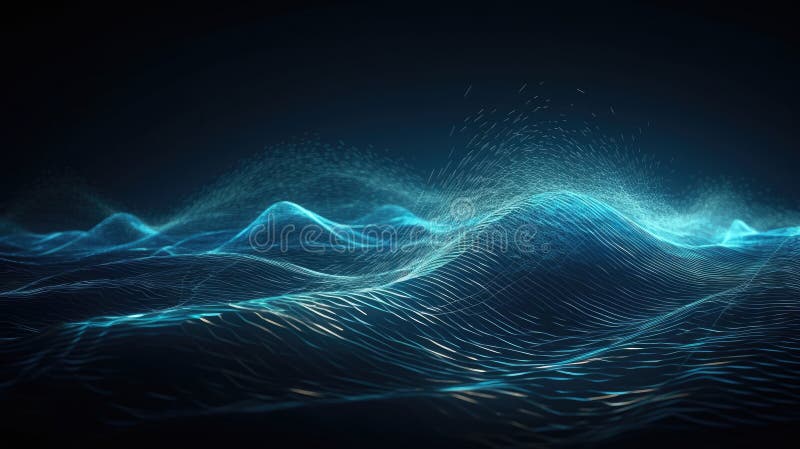 Blue Wave with Waves on a Dark Background Stock Illustration ...