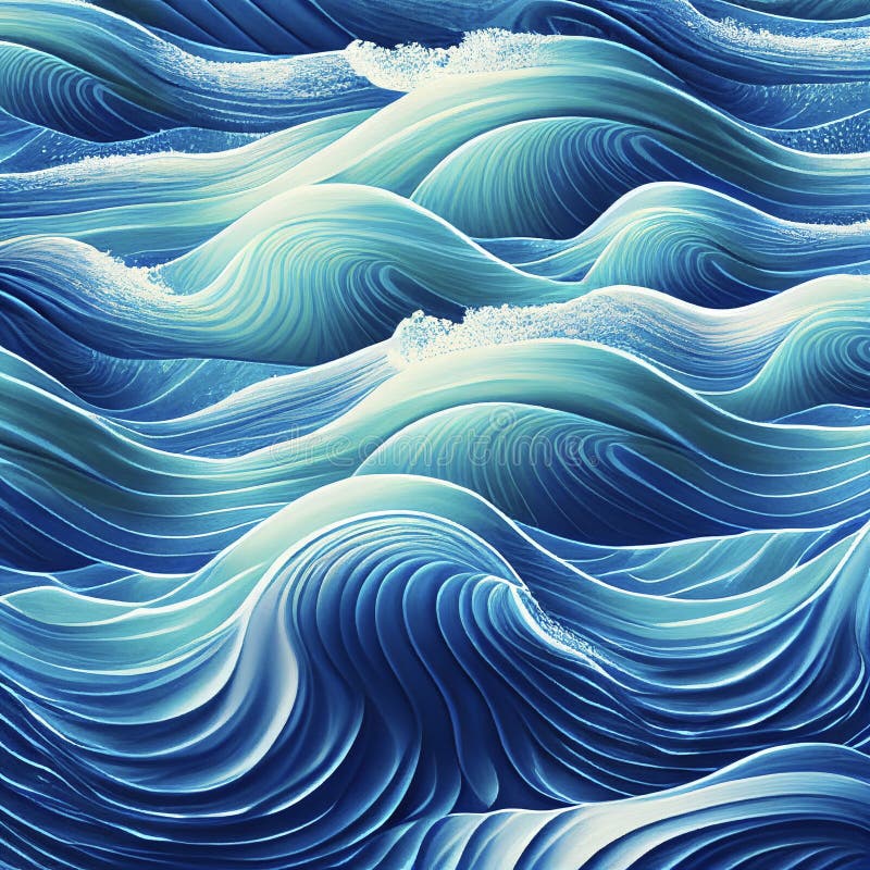 Blue Waves Background, Ai Generation Stock Illustration - Illustration ...