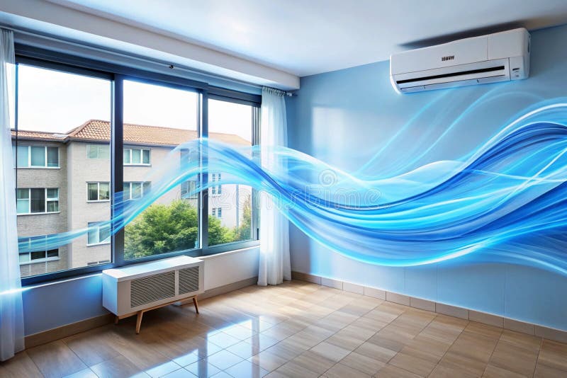 Blue Waves of Fresh Clean Air in the Apartment Stock Illustration ...