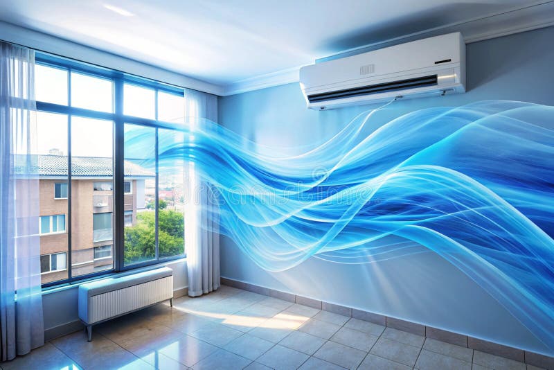 Blue Waves of Fresh Clean Air in the Apartment Stock Illustration ...