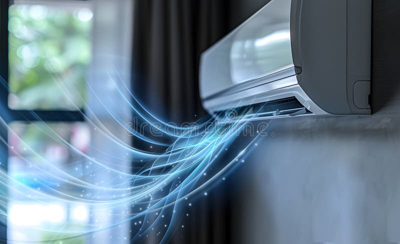 Blue Waves of Fresh Clean Air Blowing from the Air Conditioner Stock ...