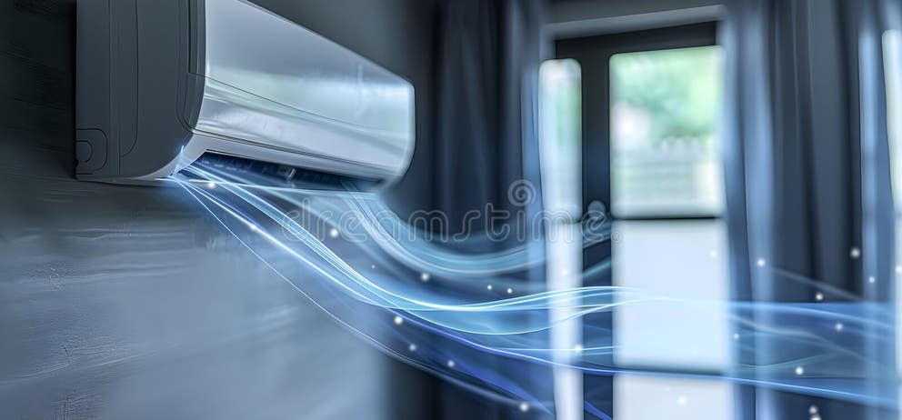 Blue Waves of Fresh Clean Air Blowing from the Air Conditioner Stock ...