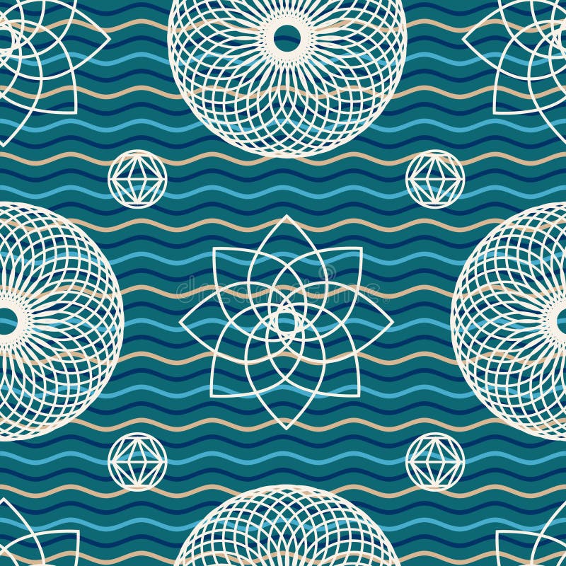 Interweaving Circles, Flowers and Wavy Grid Pattern Stock Vector ...