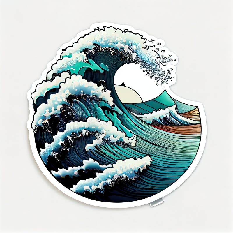 Blue Waves Sticker Design, Generative Ai Stock Illustration ...