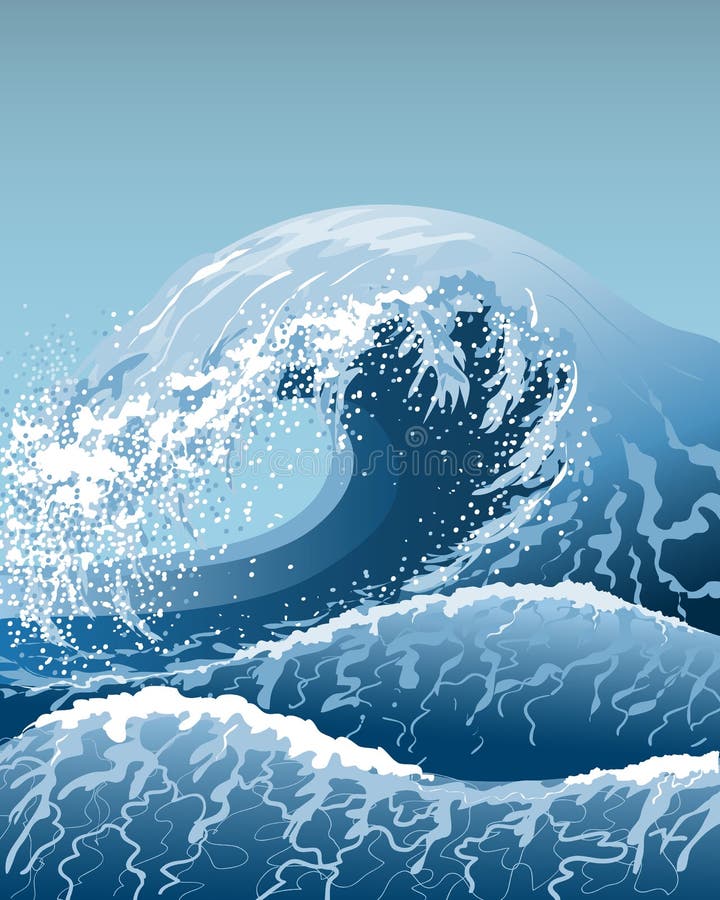 Blue Ocean Crashing Waves stock vector. Illustration of outline - 130371229