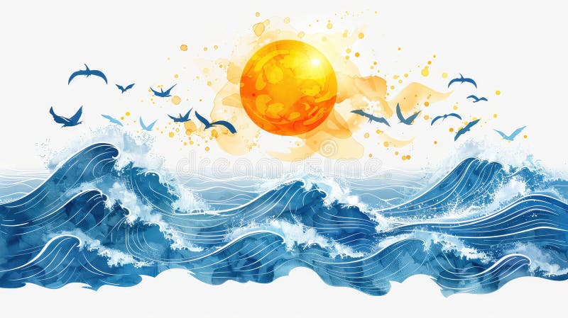 Blue Waves and Sun Clip Art with Transparent Background, Perfect for ...