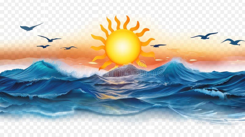 Blue Waves and Sun Clip Art with Transparent Background, Perfect for ...