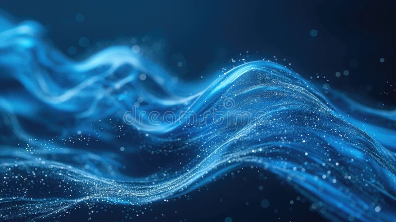 Blue Wavy Background with Glowing Particles AIG535 Stock Image - Image ...