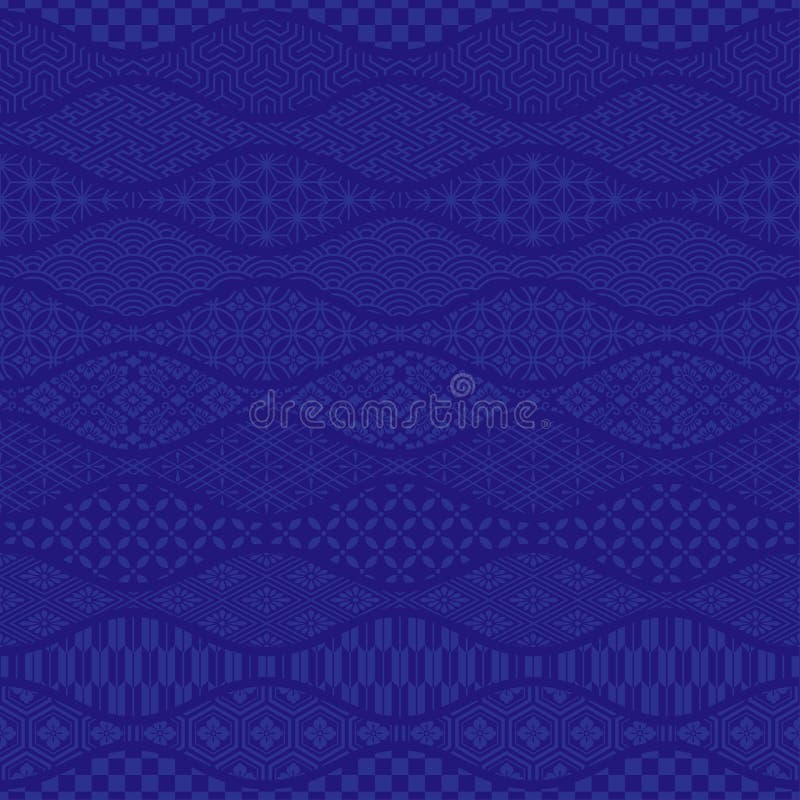 Blue Wavy Background with Japanese Traditional Design. Stock Vector ...