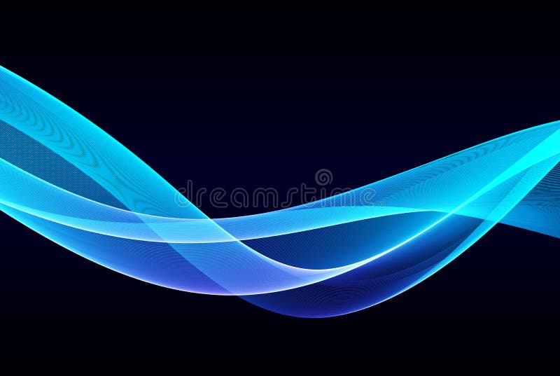 Blue Wavy Glowing Wave Flow.Abstract Blue Wave Background on Black ...