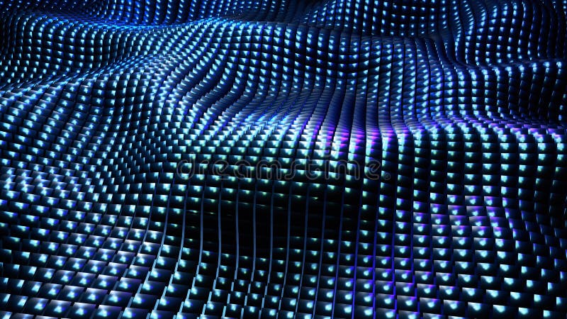 Blue Wavy Mosaic Background, 3D Waves from Square Shapes, Technology ...