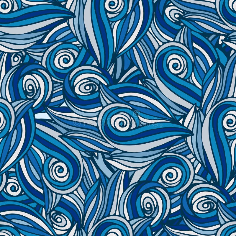 Seamless Wave Hand-drawn Pattern, Blue Waves Vector Background. Can Be ...