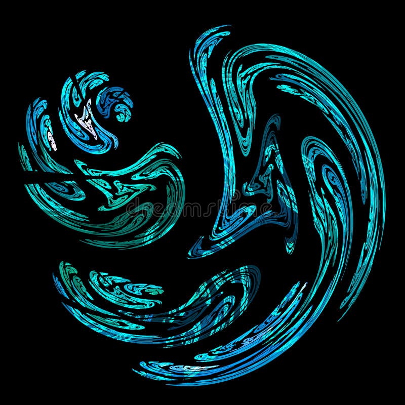 Blue Wavy Patterns on a Black Background. Abstract Fractal Background ...