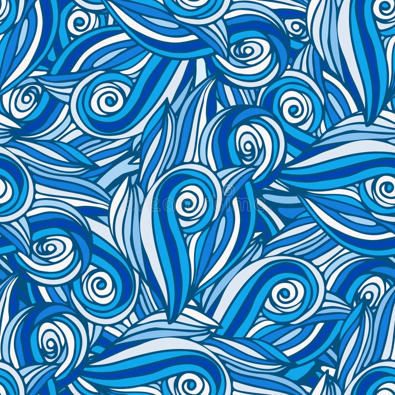Doodle Wavy Repeating Pattern. Blue Waves Vector Tropical Background ...