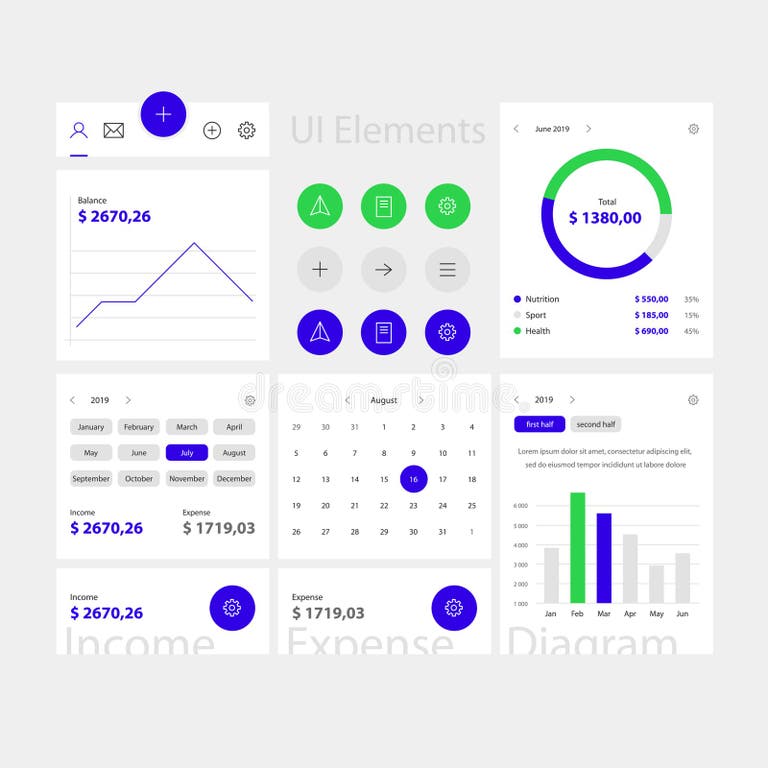 Blue Web and App Ui Elements Template. Stock Vector - Illustration of ...