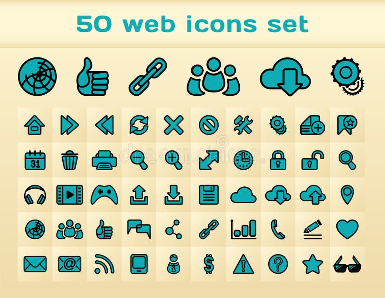 50 blue web icons set stock vector. Illustration of information - 32020710