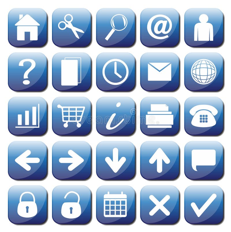 25 Blue Web Icons Set stock illustration. Illustration of glare - 70287400