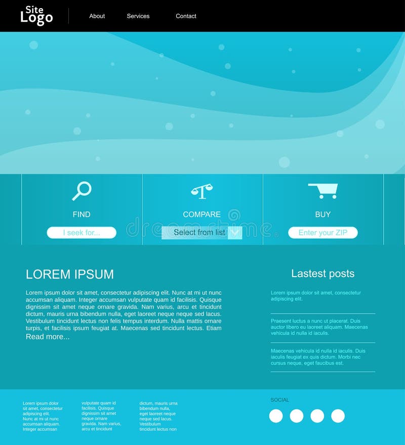 Website Template with Marine Thematics Stock Vector - Illustration of ...