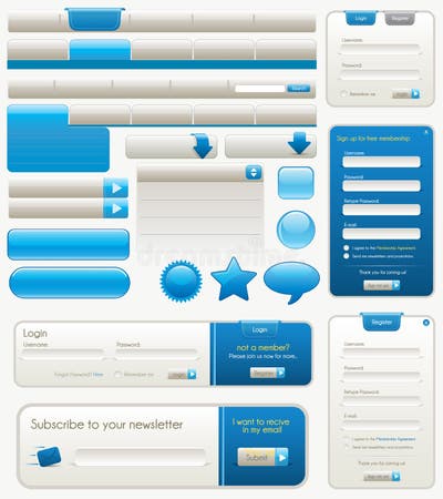 Blue Website Design Elements Stock Vector - Illustration of gradient ...