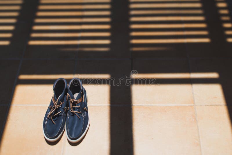 Blue Wedding Shoes on a Striped Floor Stock Image - Image of light ...