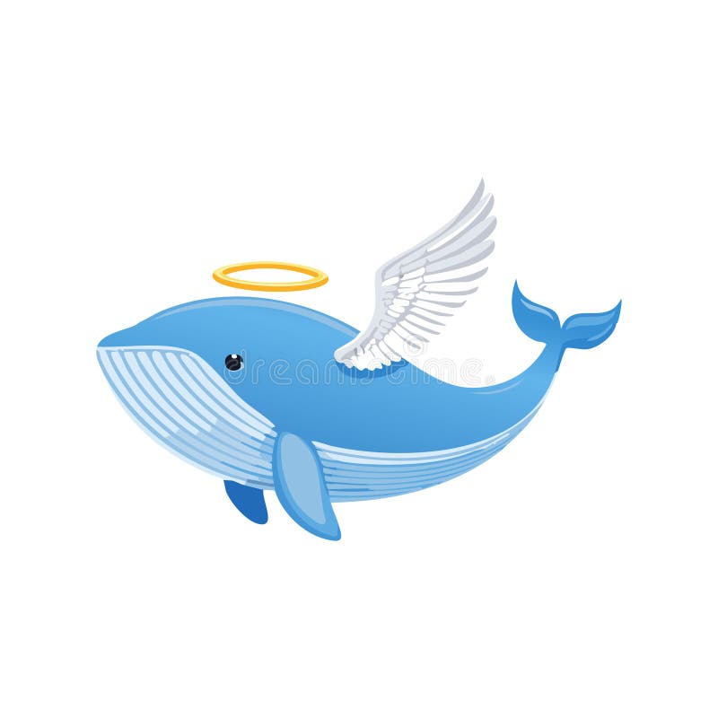 Blue Whale with Angel Wings Stock Vector - Illustration of white, happy ...