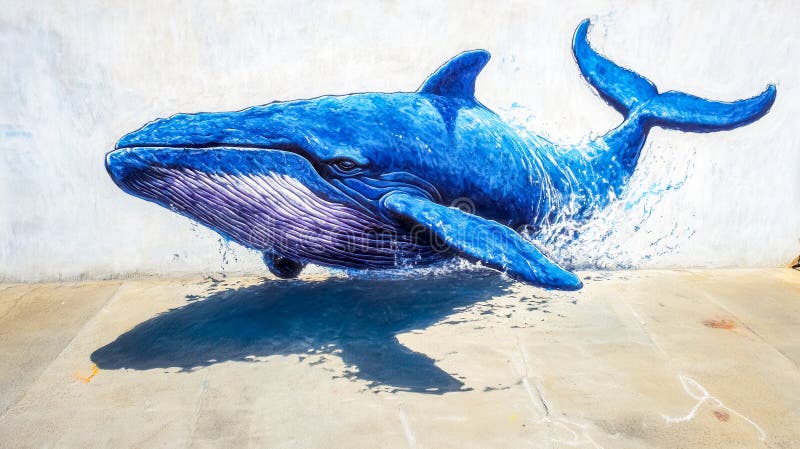Blue Whale Breaching from Chalk Drawing on Wall Stock Photo - Image of ...
