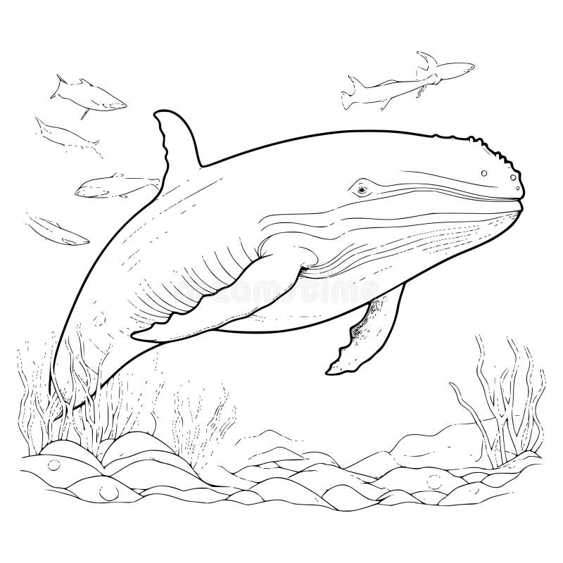 Blue Whale Coloring Pages Drawing for Kids Stock Vector - Illustration ...