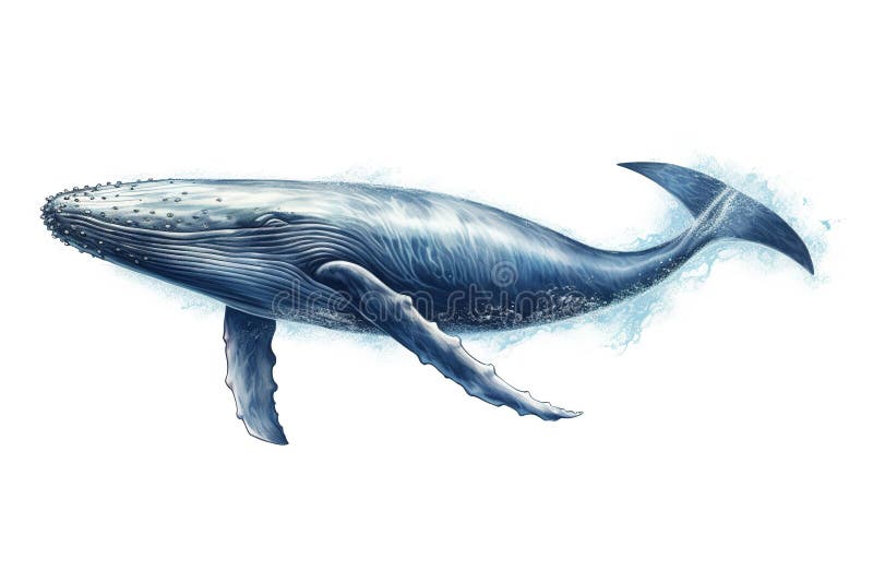 Blue Whale Drawing Isolated on White Background. Generated by AI Stock ...