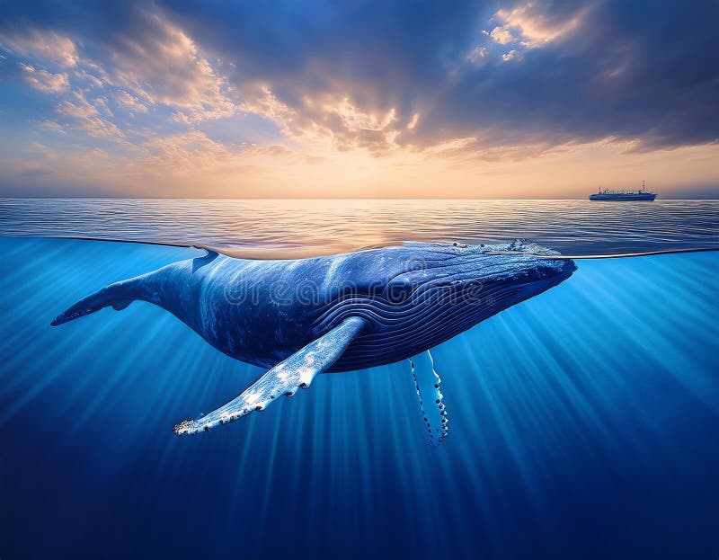 A Blue Whale Floating in the Sea Stock Illustration - Illustration of ...