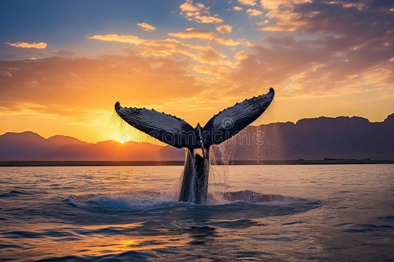 Blue Whale at Sunset Against a Beautiful Ocean Sunset Stock Image ...