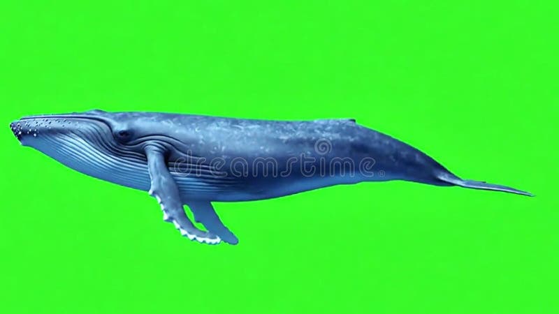 Blue Whale Swimming Majestic Pose on Green Screen Stock Footage - Video ...