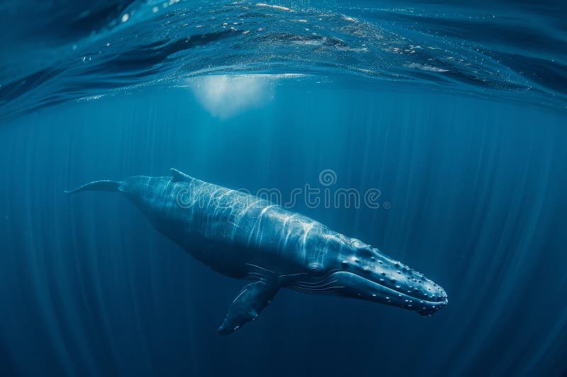 Blue Whale Swimming in Ocean Stock Image - Image of dive, underwater ...