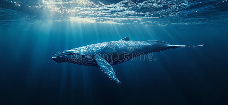 Blue Whale Swims Alone in the Deep Ocean, AI Generated Stock ...